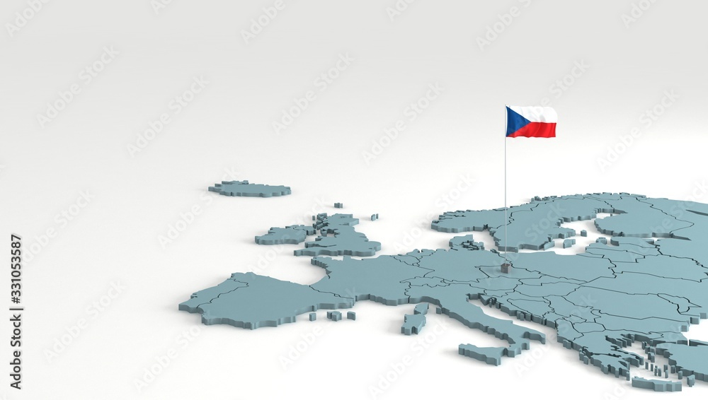 czech flag. Europe map with countries flags. 3d render flag map ...