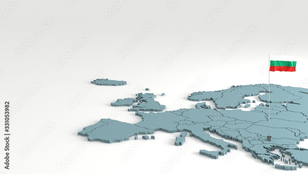 bulgaria flag. Europe map with countries flags. 3d render flag map ...