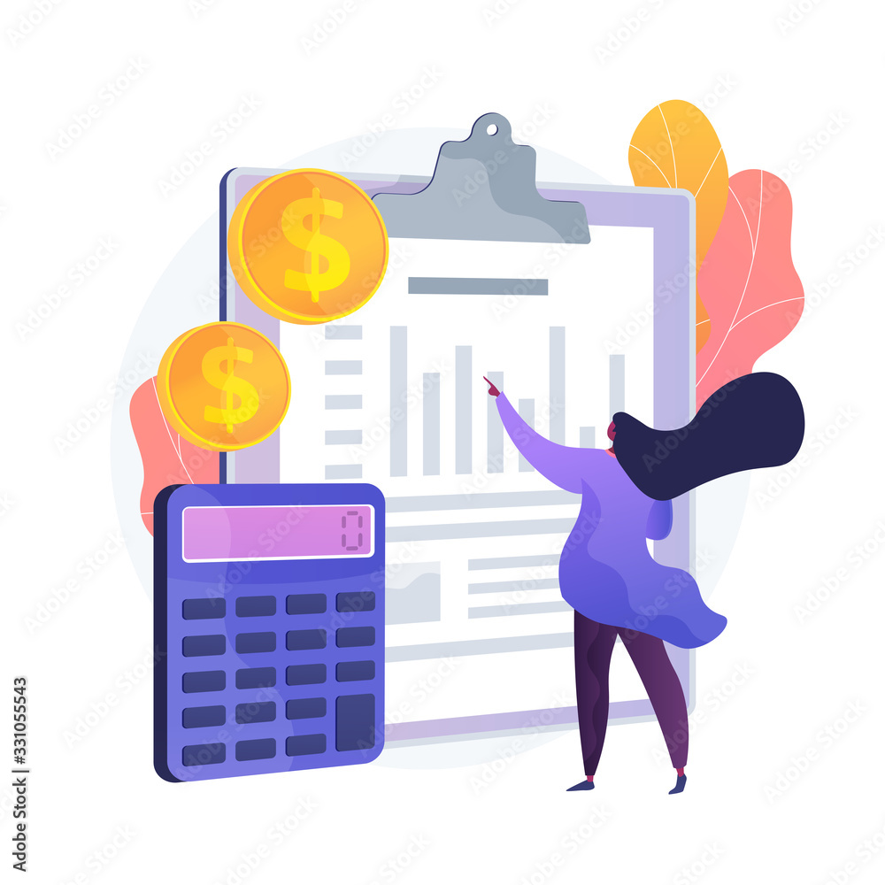 Balance sheet cartoon web icon. Accounting process, finance analyst ...