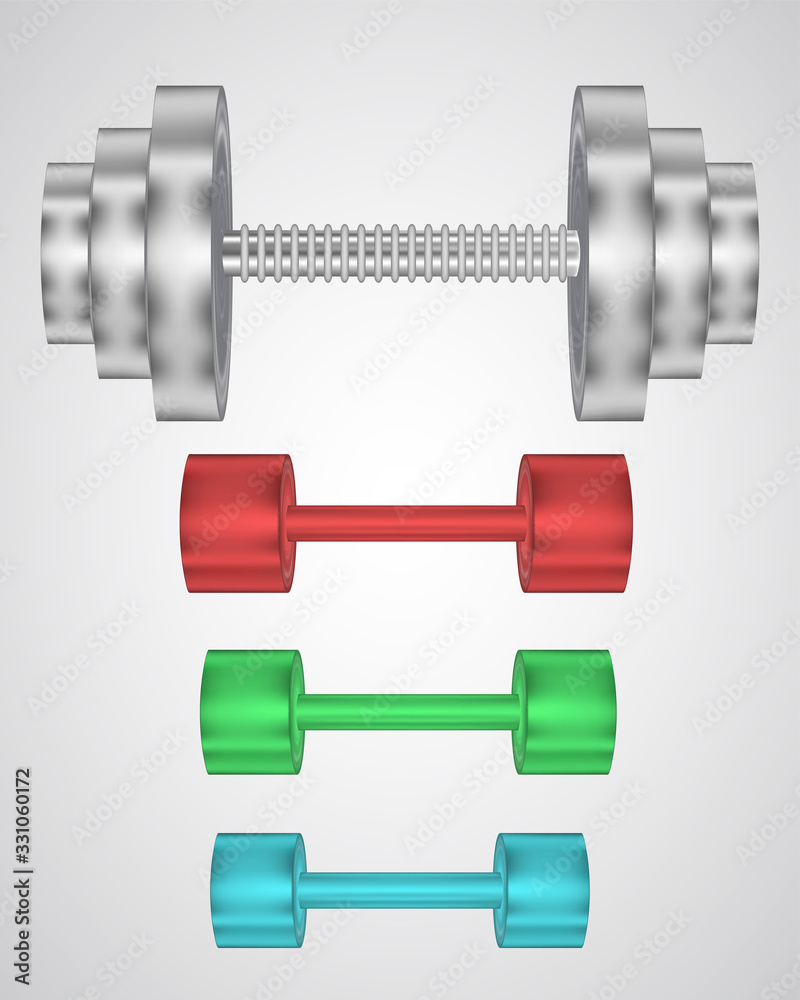 Fitness weights for arms and back muscles exercises, metallic vector ...