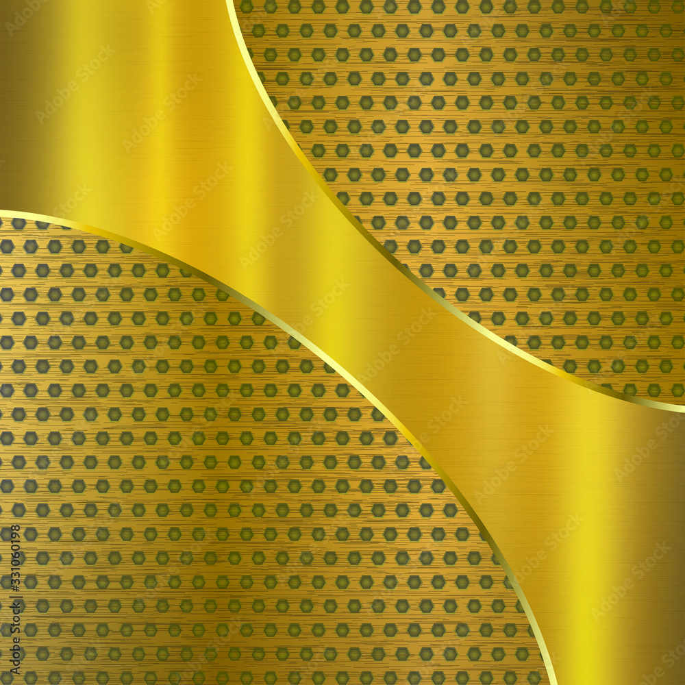Rectangular metallic golden frame vector on perforated brushed steel ...