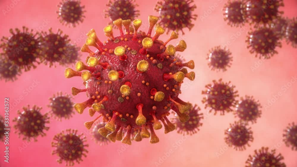 Novel coronavirus medical background. COVID-19 virus under microscope. SARS-CoV-2 2019-nCov ...