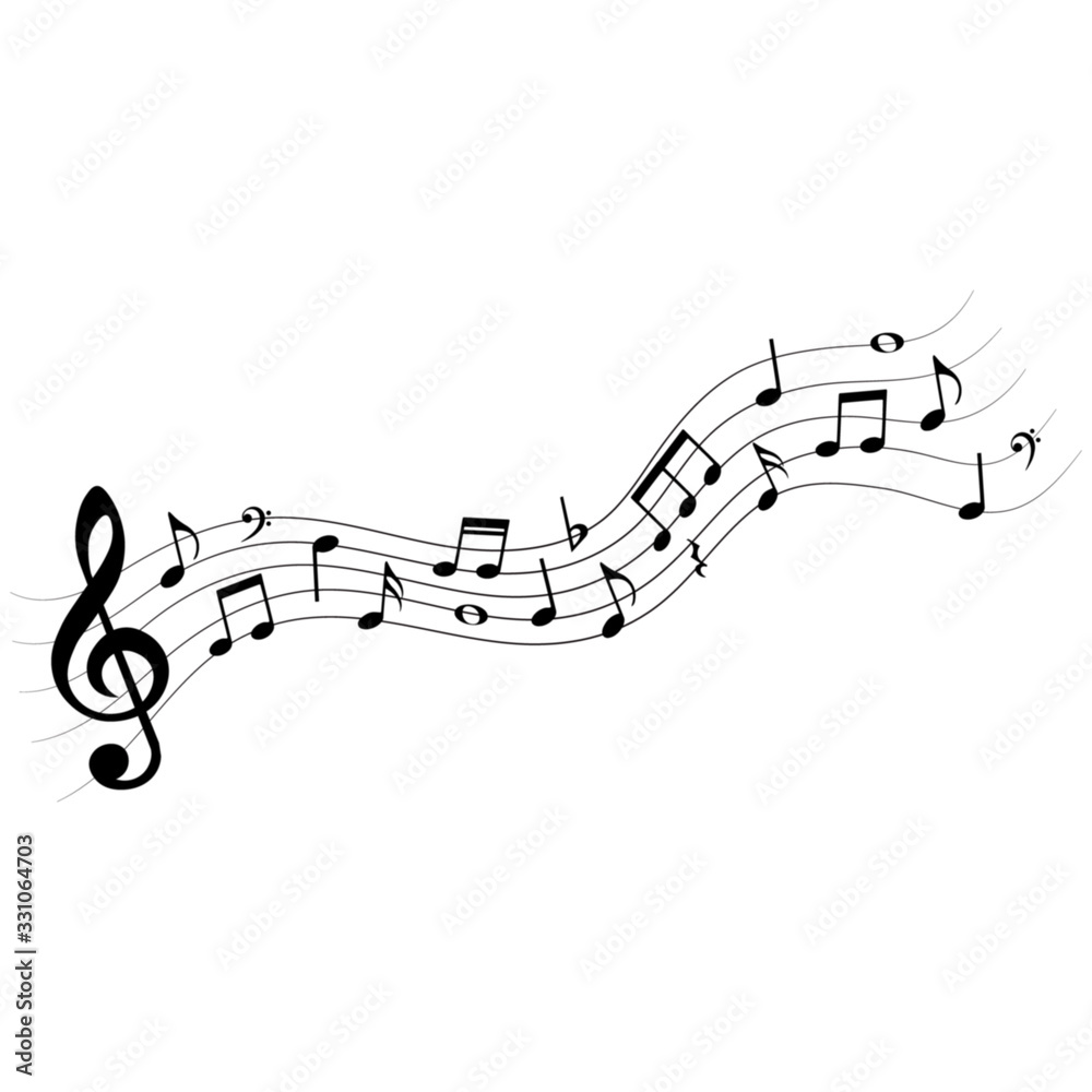 Wavy music notes, isolated, vector illustration. Stock Vector | Adobe Stock