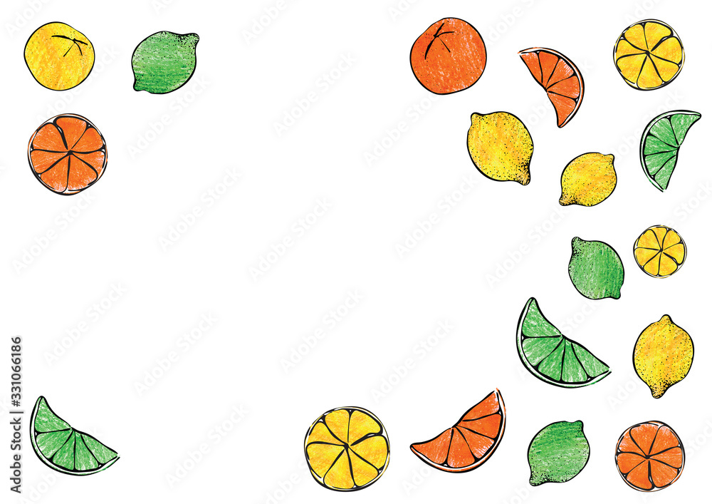 Ilustração do Stock: Fresh summer crayon hand drawn citrus orange lemon ...