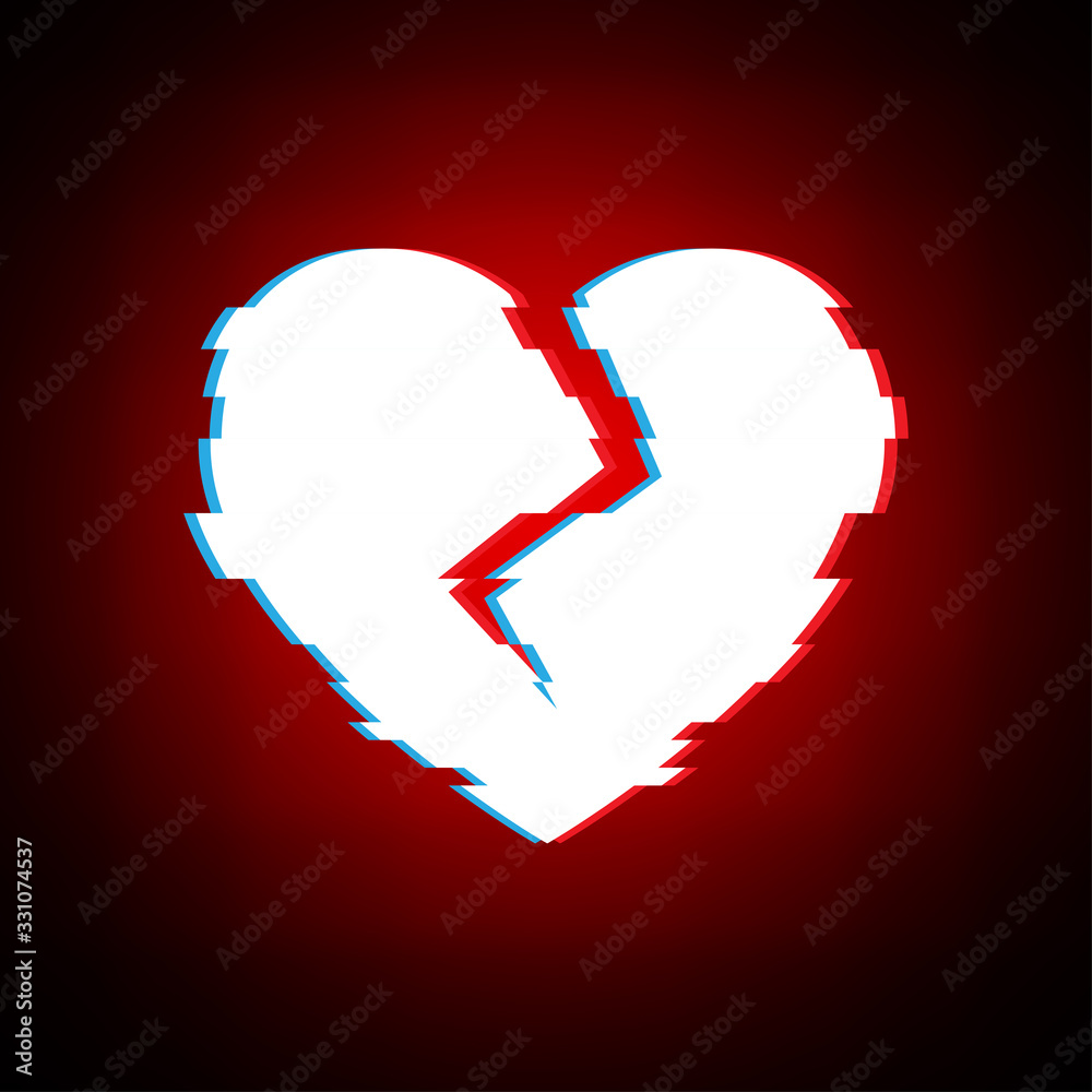 Glitch heart broken. Distorted love on modern background. Glitched ...