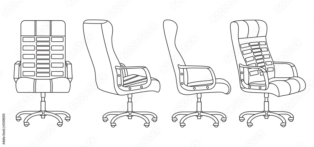 Set of office chair isolated on white background in different positions ...