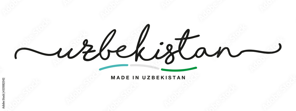 Made in Uzbekistan handwritten calligraphic lettering logo sticker flag ...