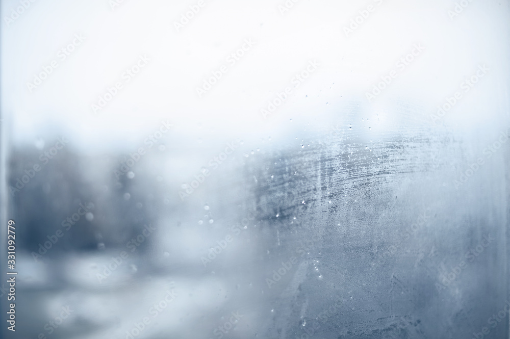 Texture. Foggy window with flowing water droplets. Can be used as a ...