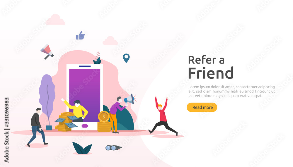 refer a friend strategy and affiliate marketing concept . people ...