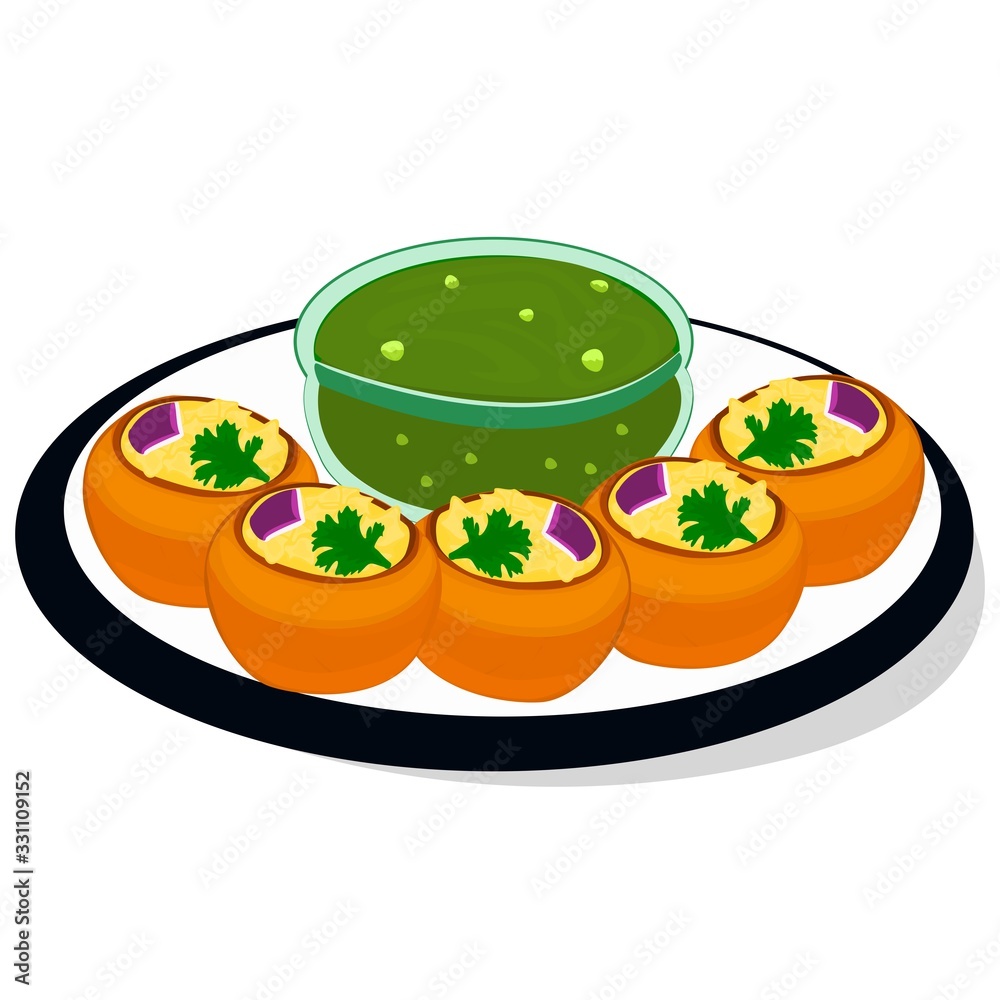 Pani Puri indian street Food Vector ,White Background Stock Vector ...