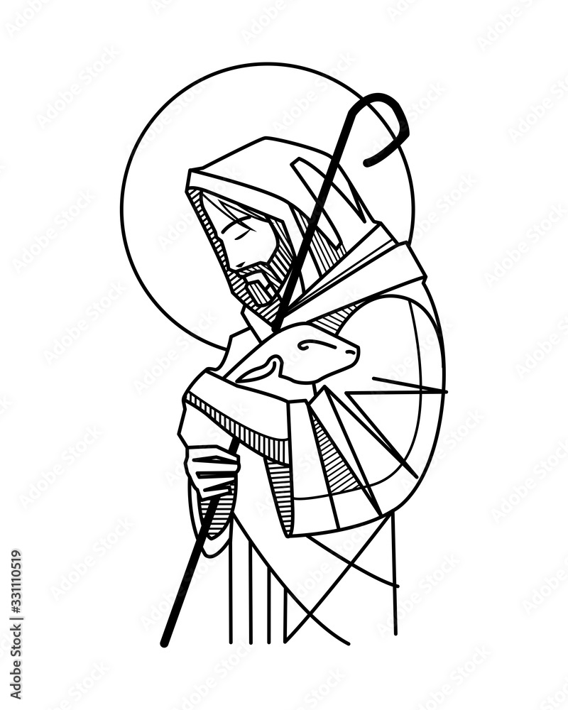 Jesus Good Shepherd hand drawn illustration Stock Vector | Adobe Stock