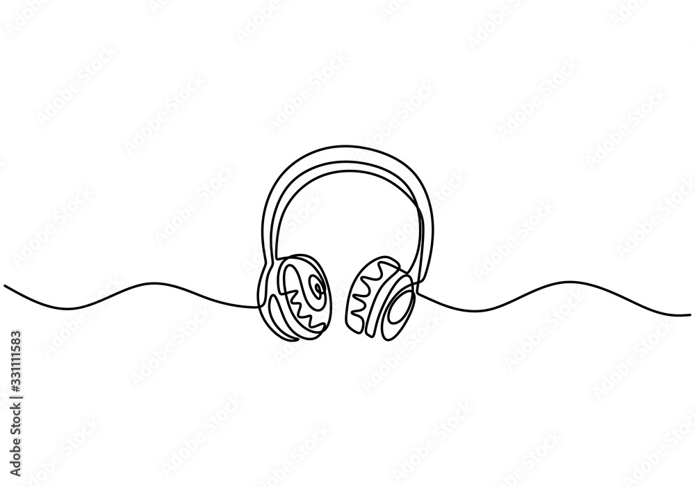 one line drawing of headphone speaker, device gadget continuous hand ...