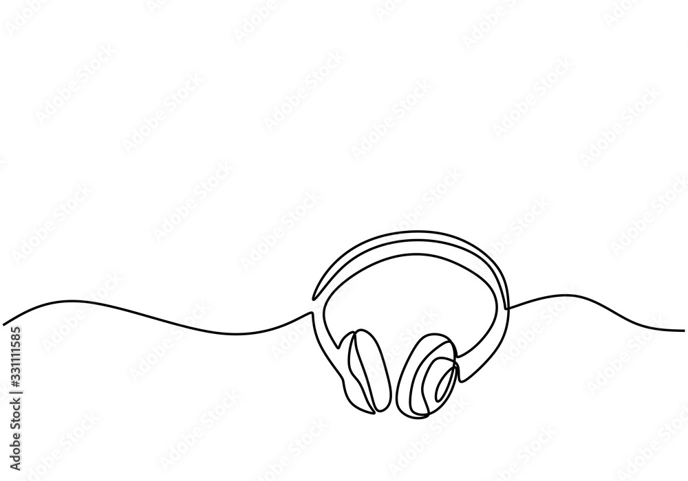 one line drawing of headphone speaker, device gadget continuous hand ...
