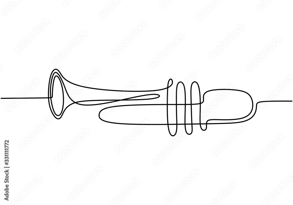 Trumpet one line drawing. Continuous single hand drawn minimalism ...