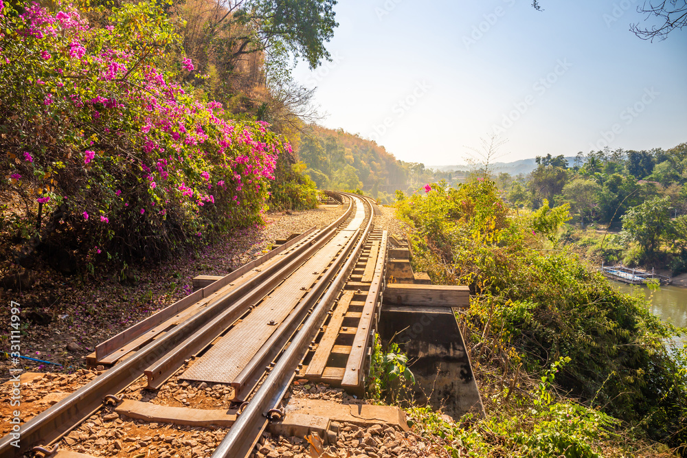 The Death Railway crossing kwai river with Krasae Cave in Kanchanaburi ...