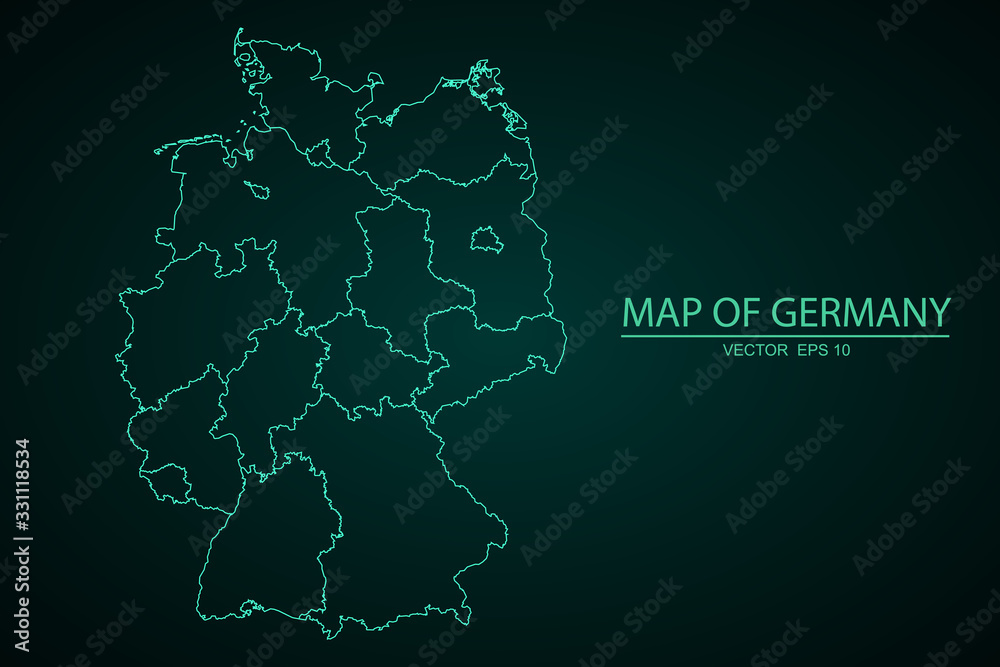 Germany Map on white background. Flat vector, High detailed blue vector map, germany map - blue ...
