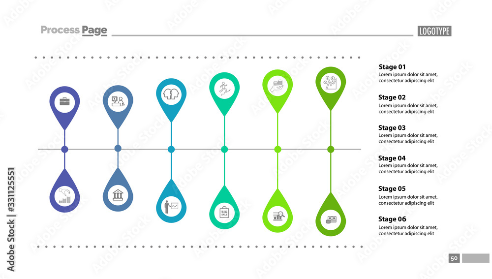 Six stages flow chart slide template. Diagram, flowchart, infographic ...