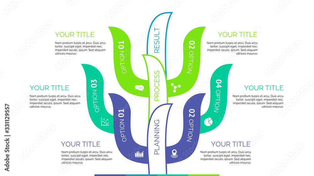 Six branches of tree process chart slide template. Business data ...