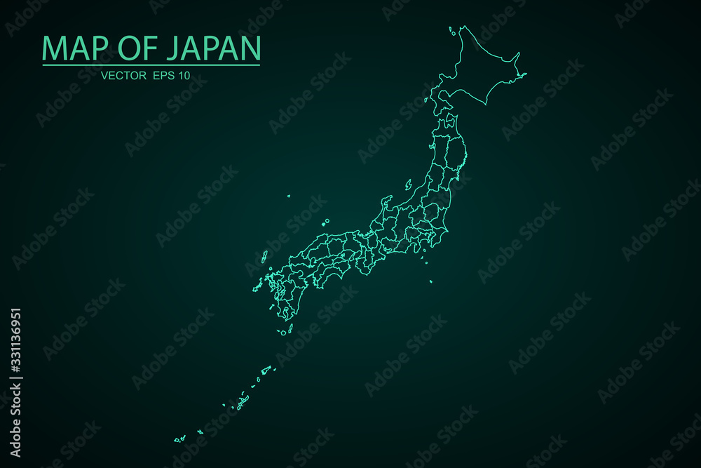 Japan Regions Map, High Detailed Blue Map of Japan isolated on white ...