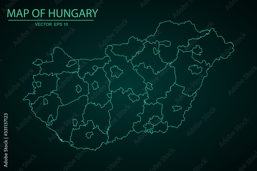 A Map of the country of Hungary, High detailed blue vector map ...