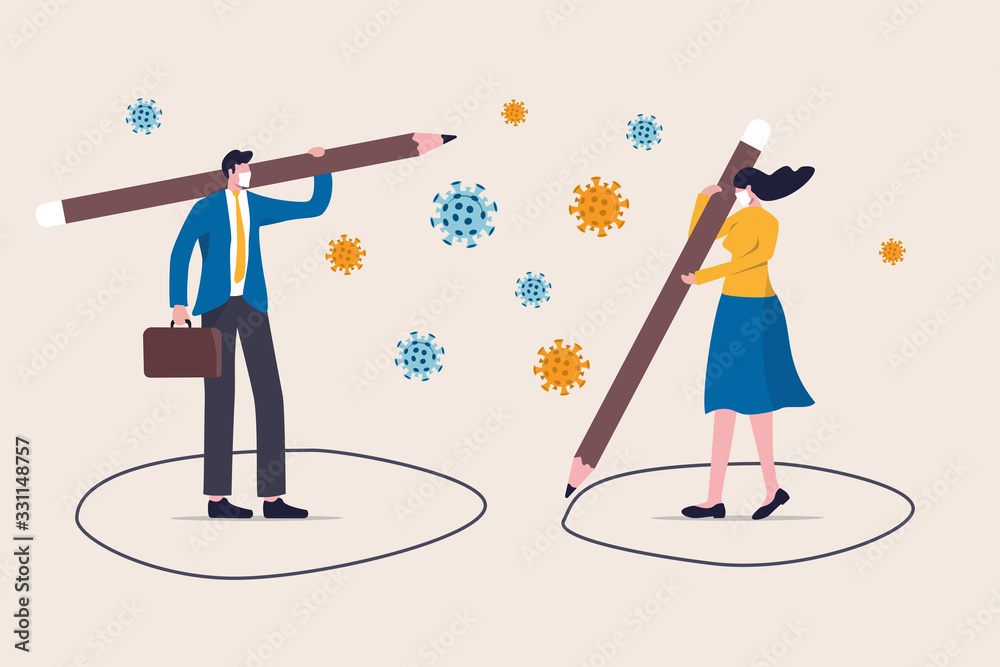 Social distancing, keep distance in public society people to protect ...