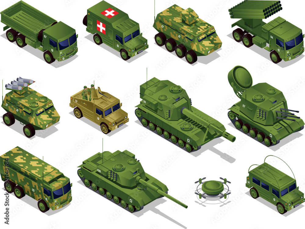 Army transport Combat Vehicles collection with tanks military vehicles ...