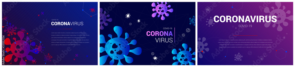 Set of modern coronavirus posters. Covid 19. Medical orientation poster ...