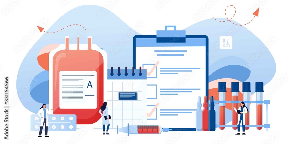 Medical blood test flat concept. Chemical laboratory analysis, medical ...