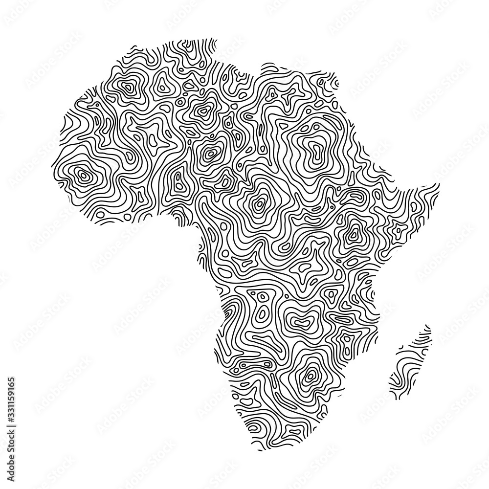 Africa continent map from black isolines or level line geographic ...