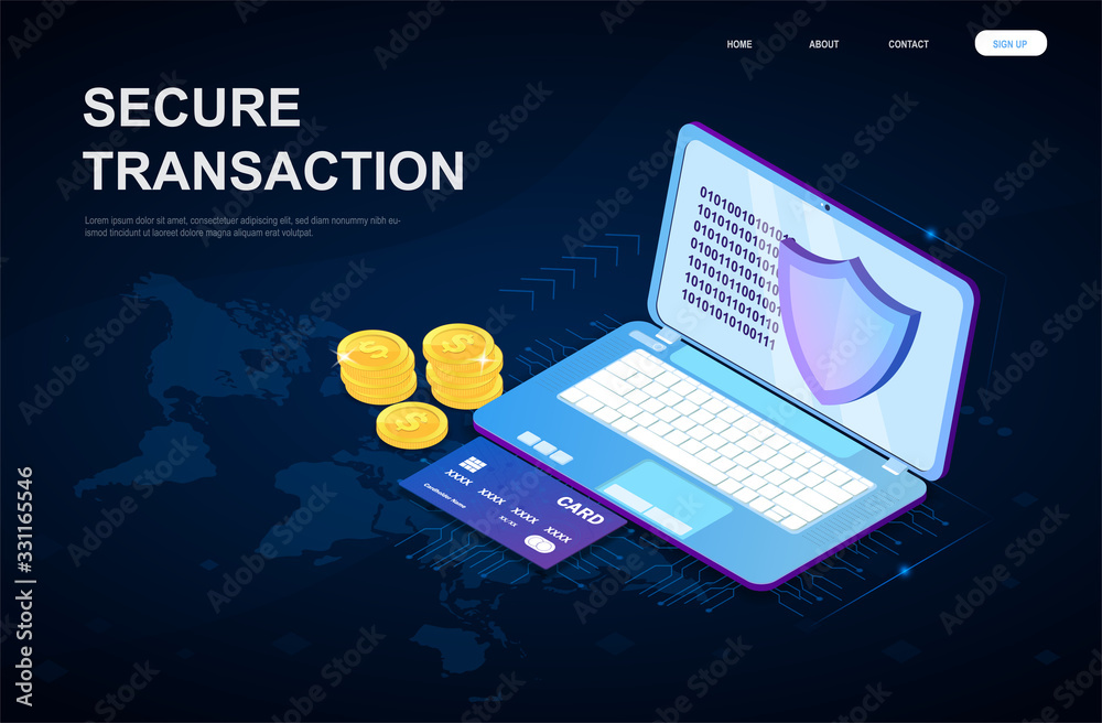 Secure global online transaction concept with a credit card and gold ...