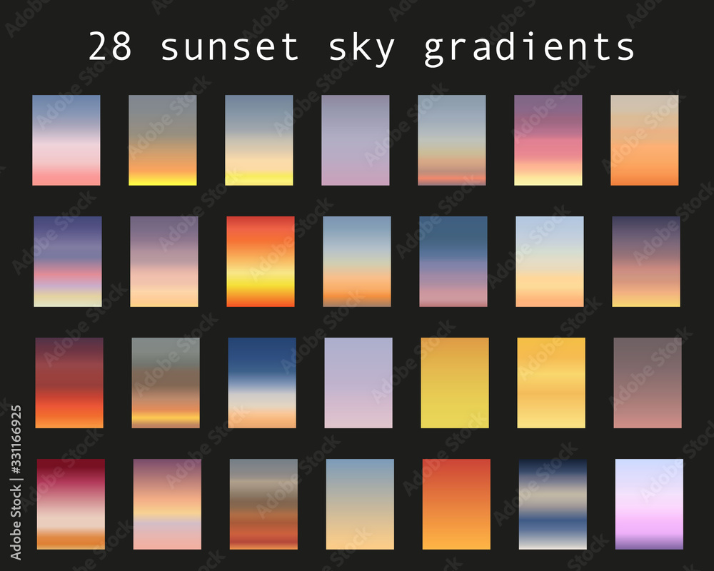 Sunset gradient bundle. Sky backgrounds for nature landscapes. Vector ...