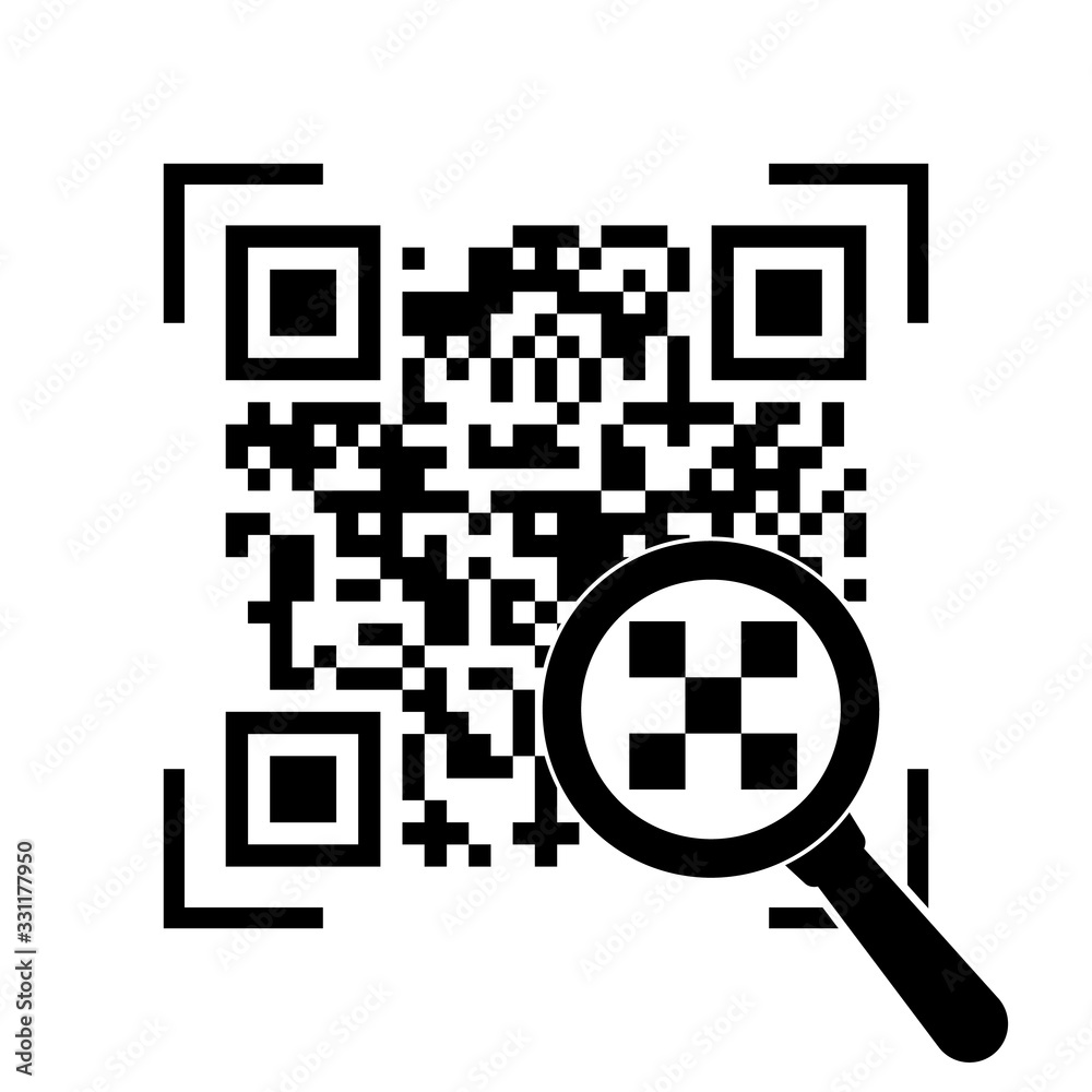 Poster Sample qr code ready to scan. Checking qr code with a magnifier ...