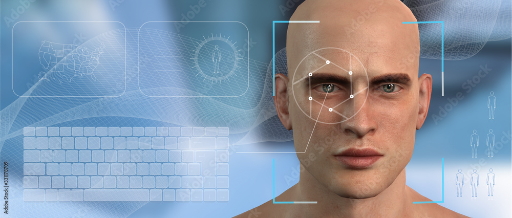 Authentication by facial recognition concept. Biometric man . Security ...