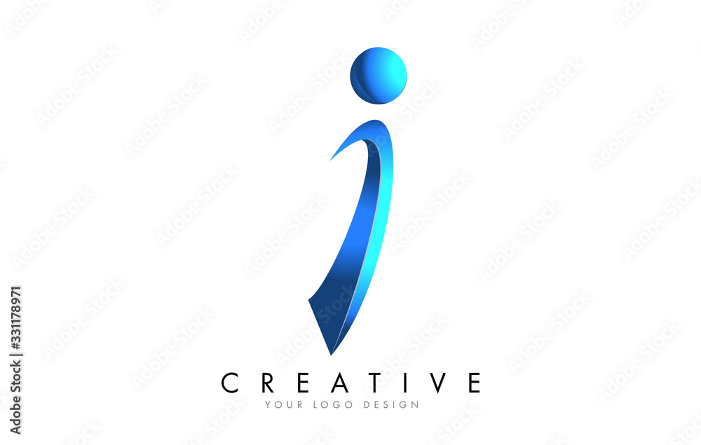 Creative I letter logo with Blue 3D bright Swashes. Blue Swoosh Icon ...