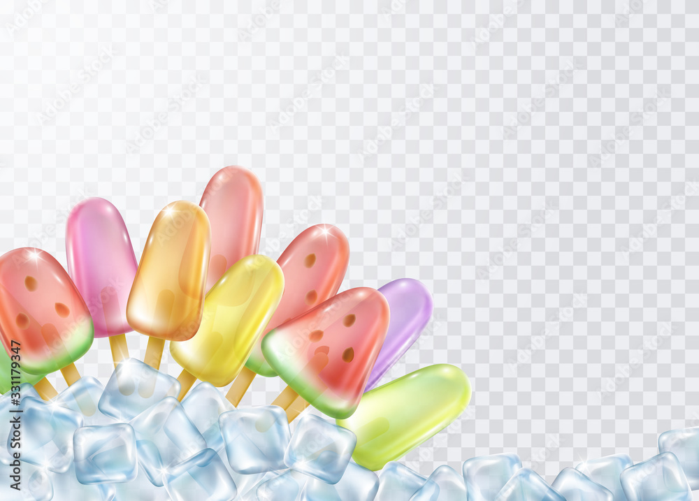 Lolly with ice cubes isolated on transparent background. Realistic ...