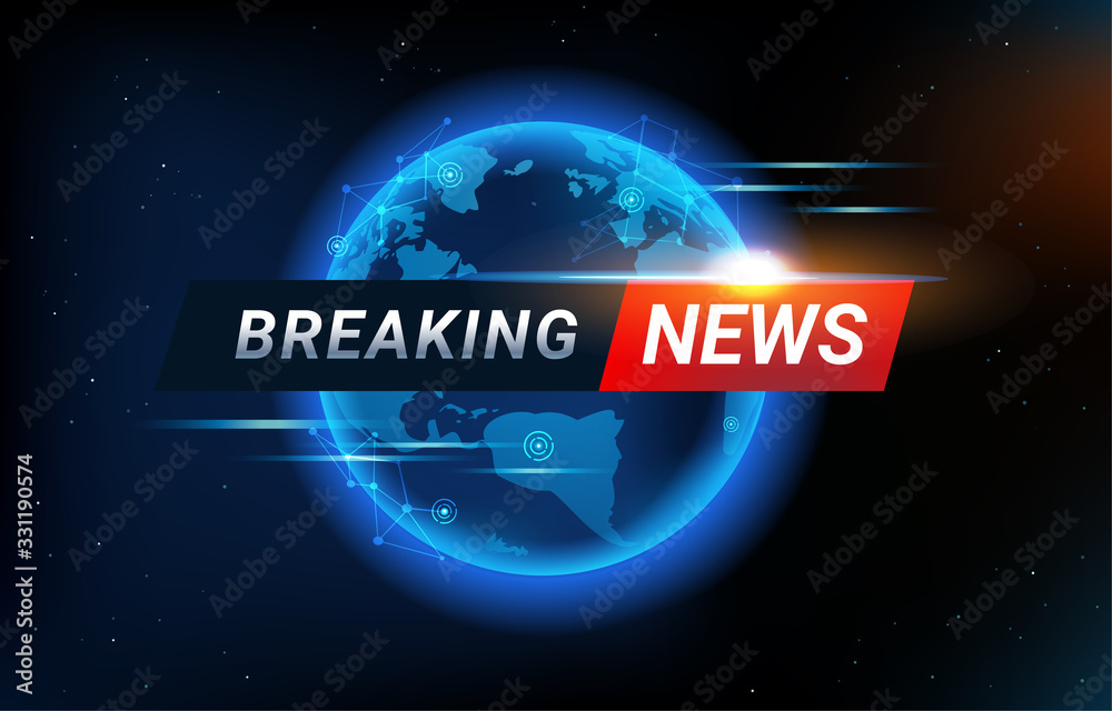 Breaking News background with world map backdrop. Blue Global ...