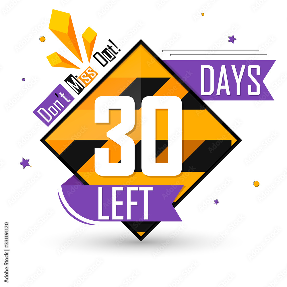 30 Days Left, countdown tag, banner design template, don't miss out ...