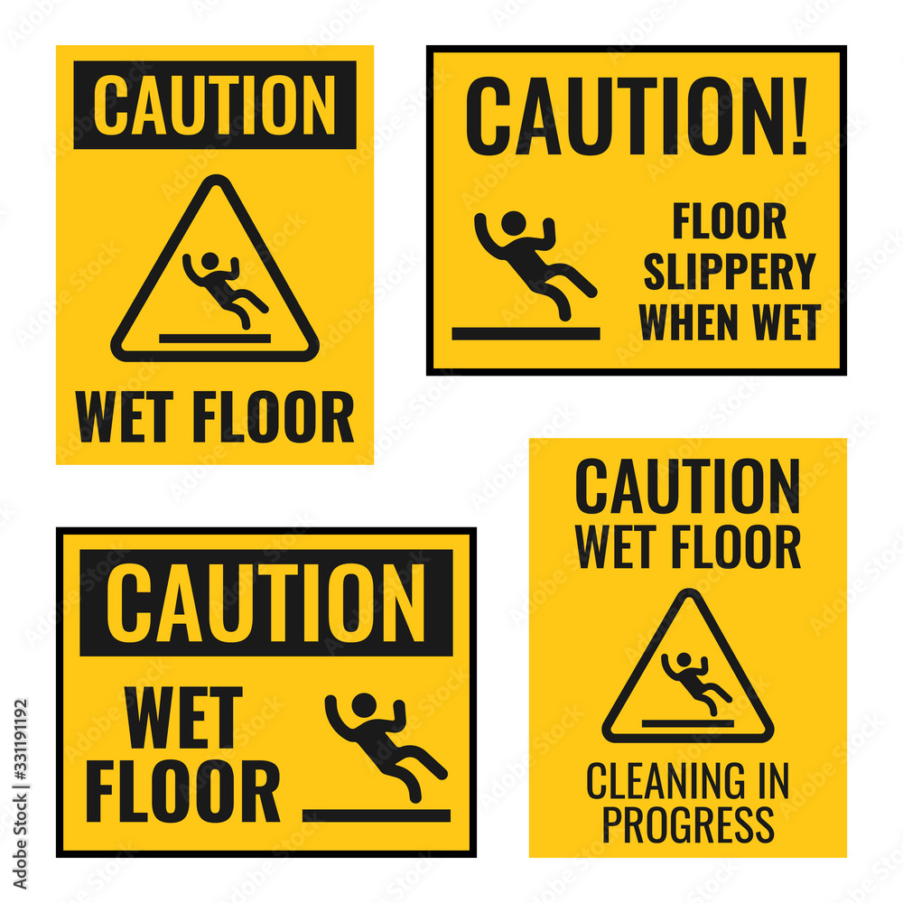 wet floor danger caution sign set, slippery floor warning notice Stock ... wet floor danger caution sign set, slippery floor warning notice Stock ...