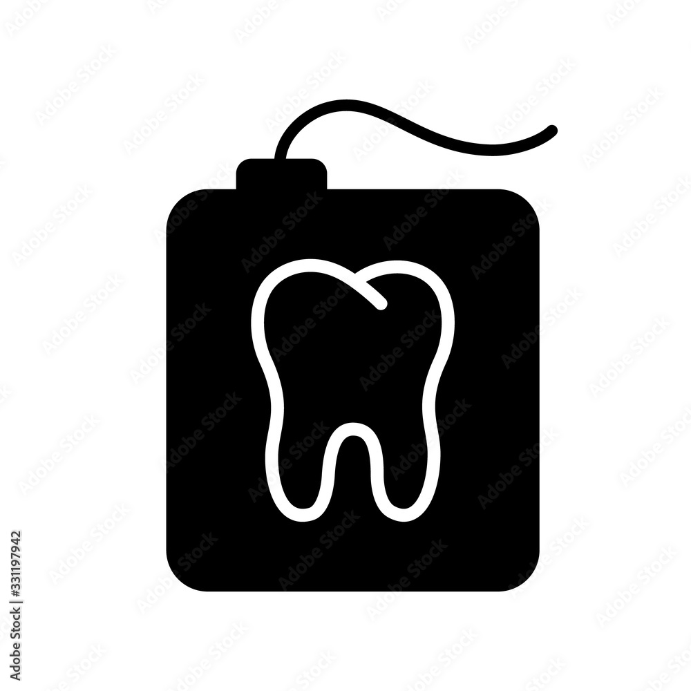 Silhouette teeth floss in rectangular case with tooth shape. Outline ...