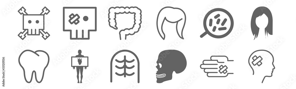 set of 12 body parts icons. outline thin line icons such as male head ...