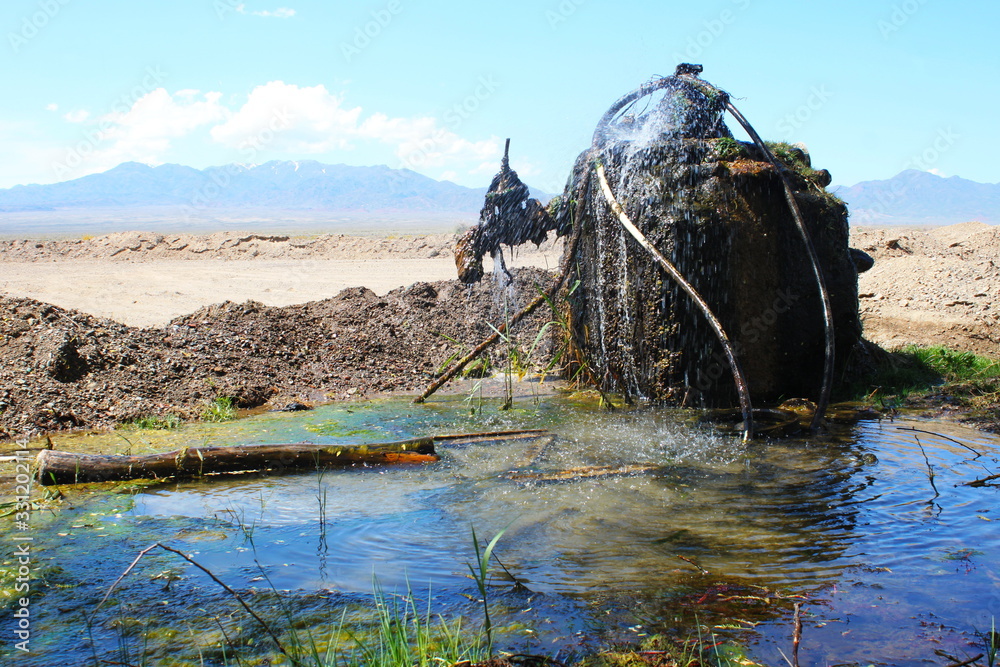 water source in the arid desert, Altyn- Emel Nature Park, Kazakhstan ...