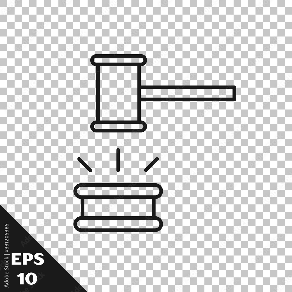 Black line Judge gavel icon isolated on transparent background. Gavel ...