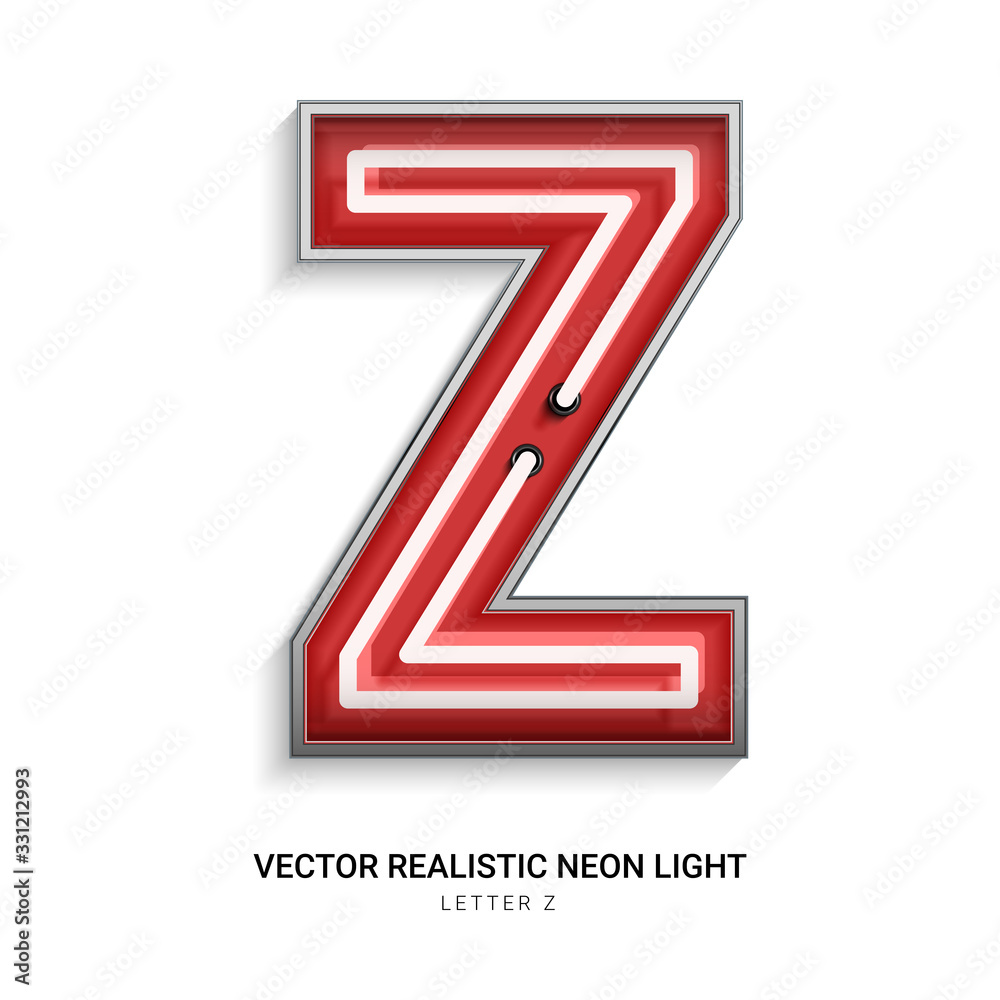 Red neon Colorful on Font Z. All elements are Isolated on white ...