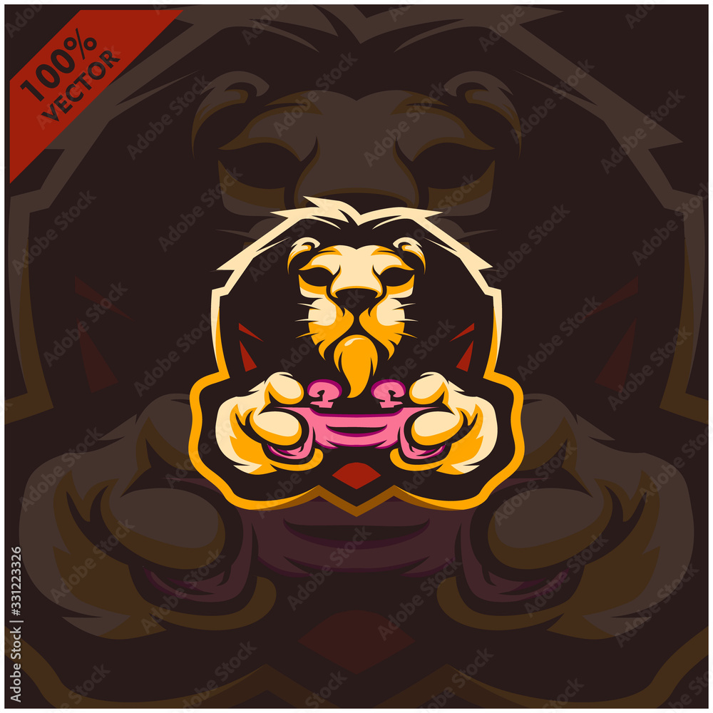 Lion Gamer holding Game-pad Joystick. Mascot logo design modern ...