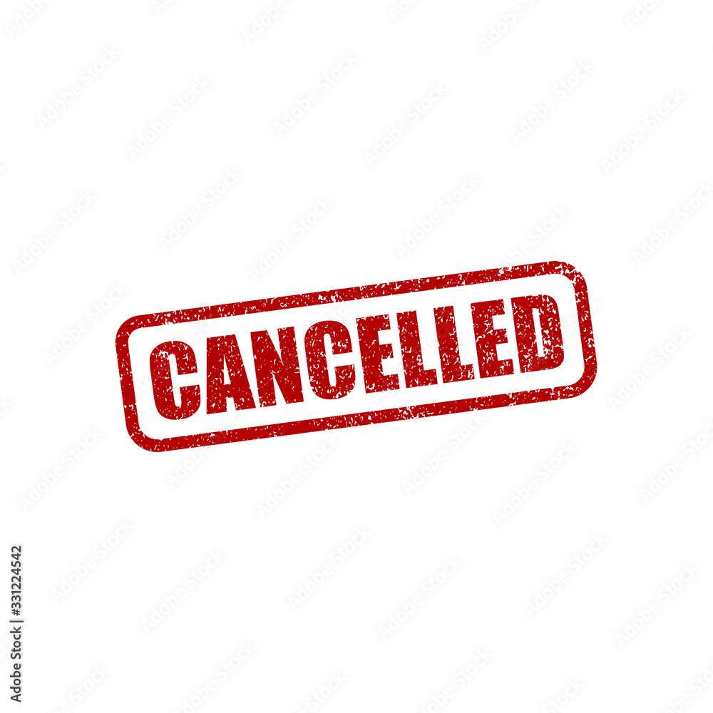 Cancelled grunge style rubber stamp icon. Red vintage cancel seal label ...