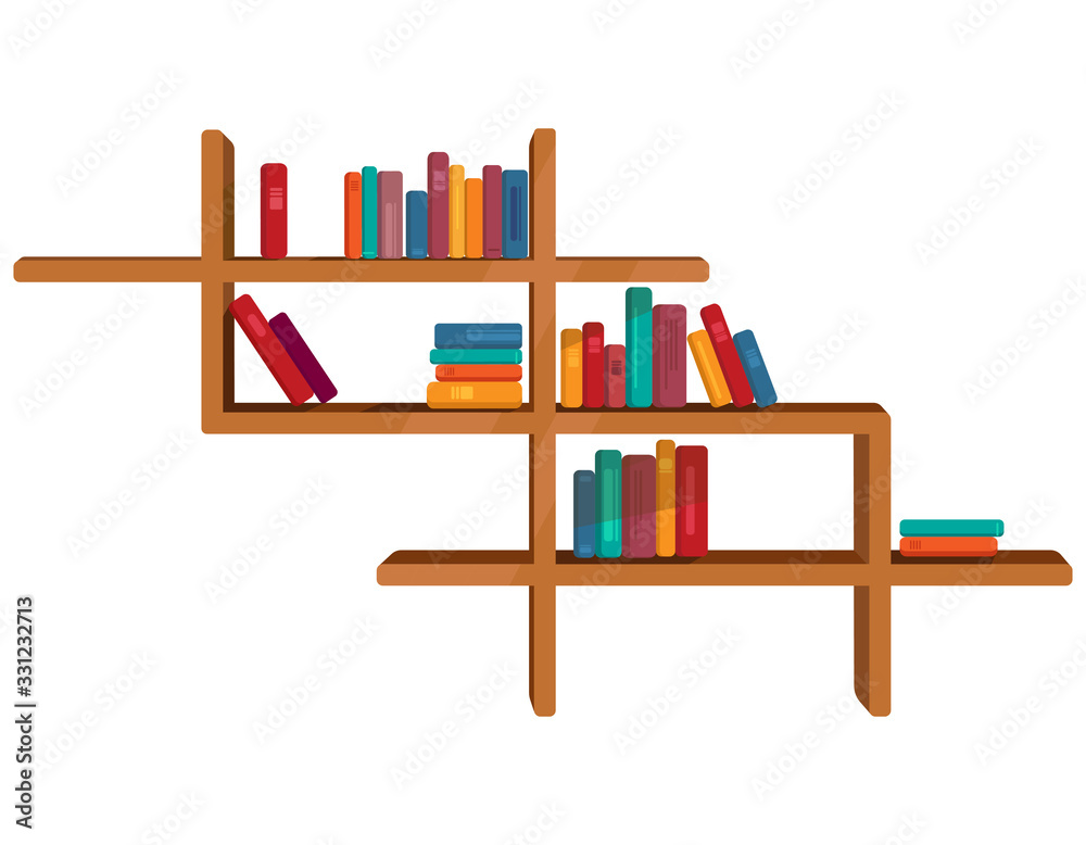 Colorful books on shelf. Vector illustration in cartoon style. Stock ...