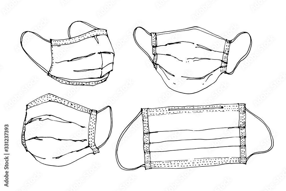 Sketch drawing of a disposable medical mask. Vector illustration on a ...