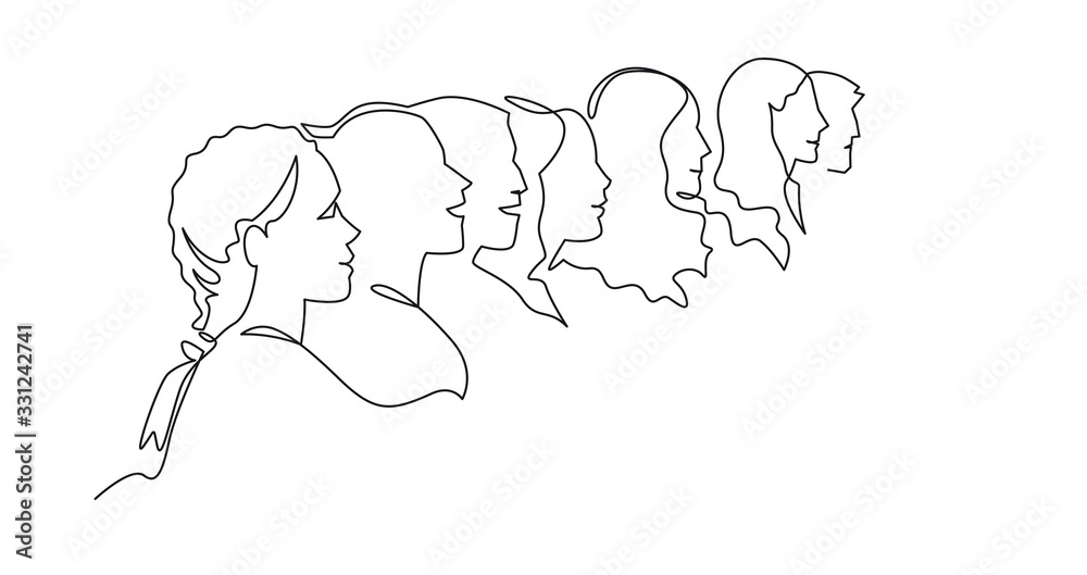 Group of people continuous one line vector drawing. Crowd standing at ...