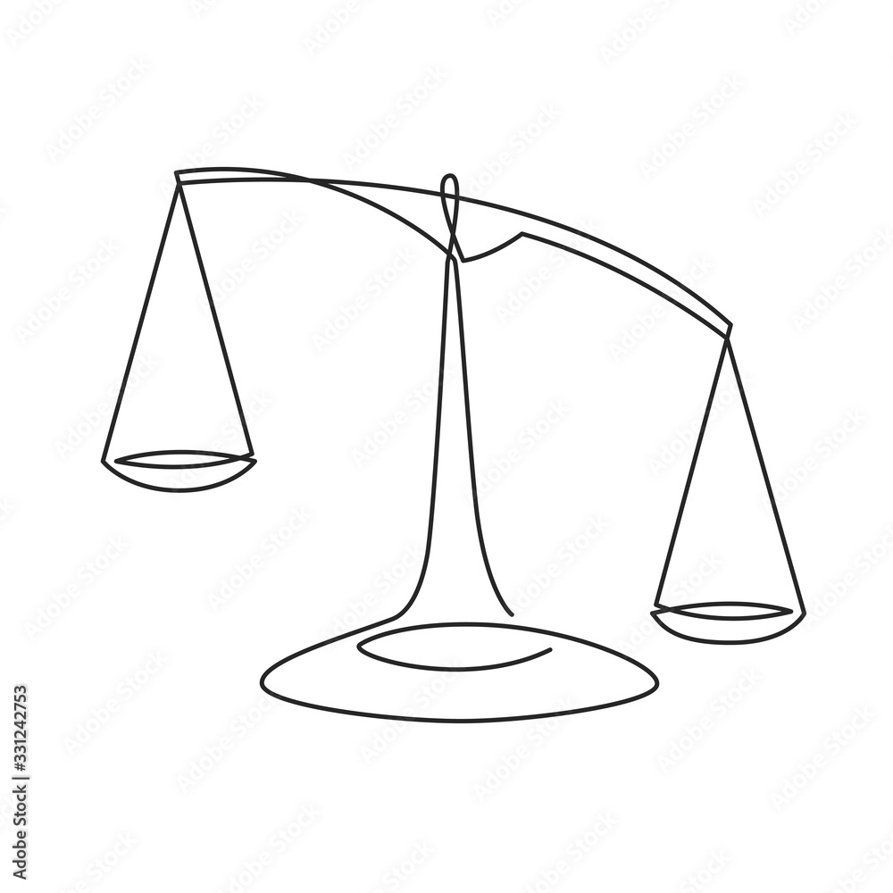 Justice scales continuous one line drawing. Weight balance symbol ...