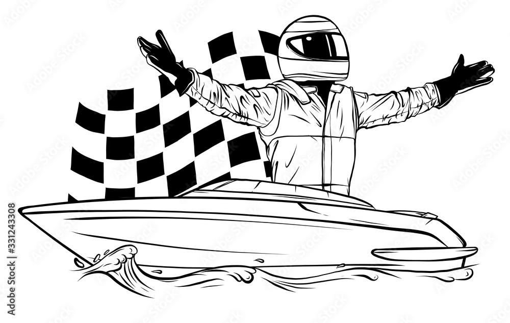 Racing boat. Top view. Vector illustration. Applique with realistic ...